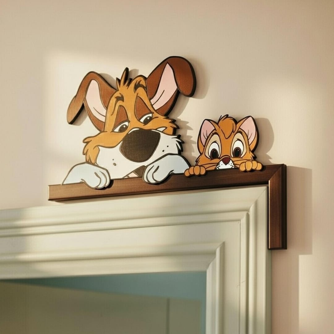 Disney Oliver & Company Door Corner Sign, Dodger and Oliver Wood Door ...