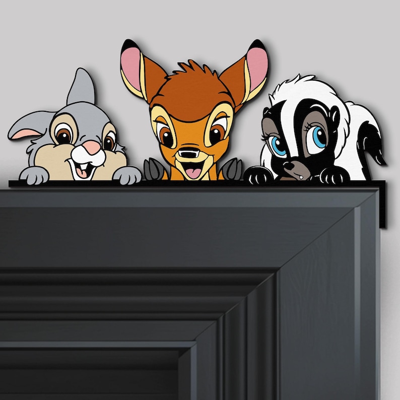 Cute Peekaboo Bambi Thumper & Flower Door Corner Sign, Disney Peeking ...