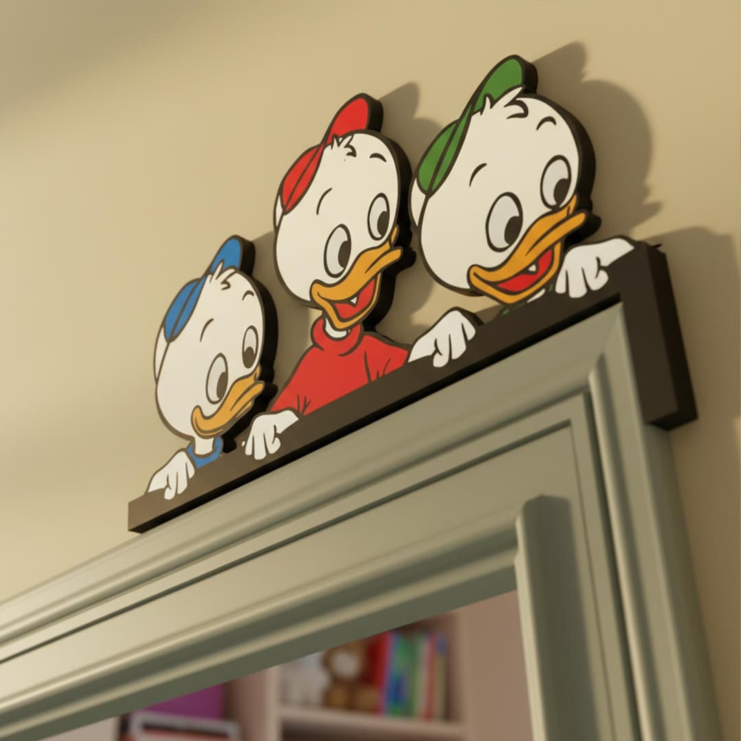 Cute Huey Dewey and Louie Peeking Door Corner Sign, Disney Ducktales ...