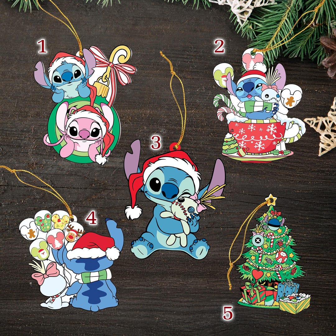 Cute Stitch Scrump and Angel Santa Christmas Light Wood Ornament, Lilo ...