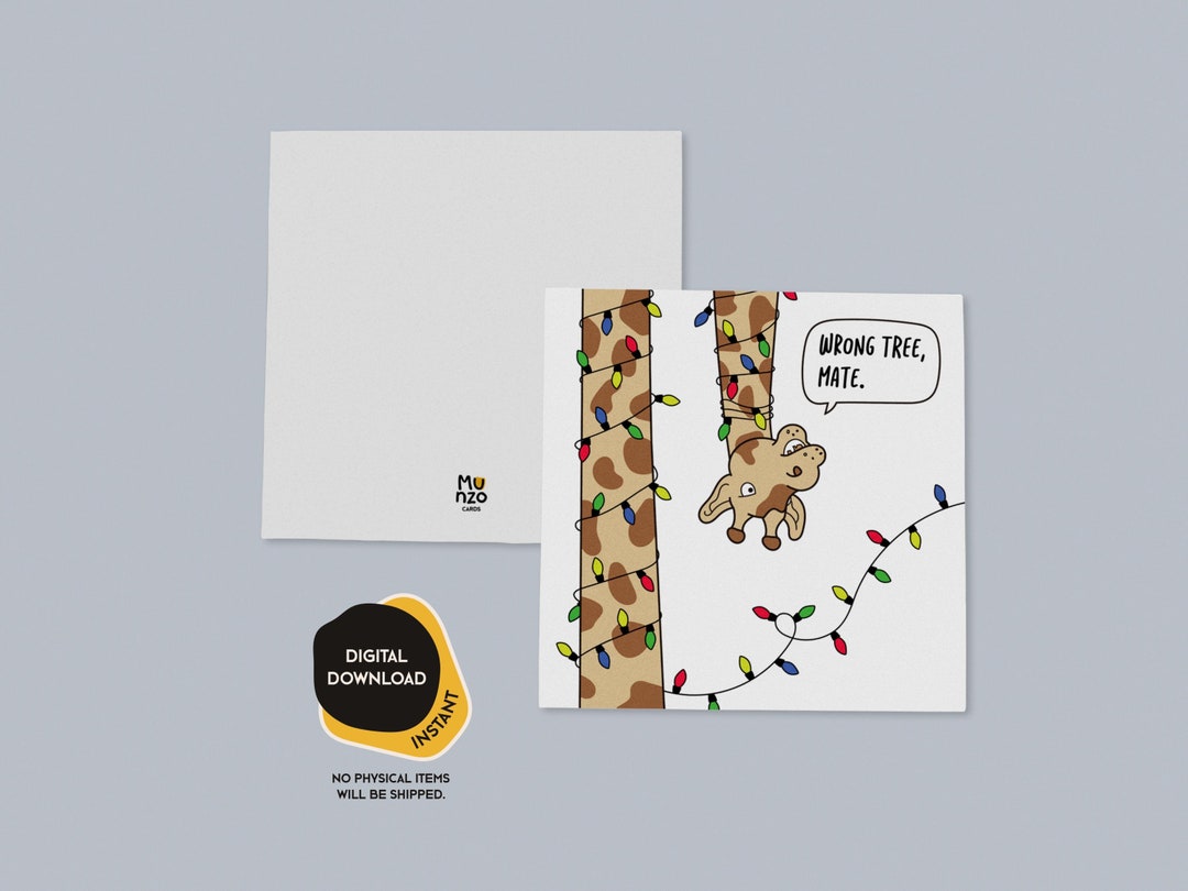 Funny Giraffe Christmas Card, Instant Download, Printable Christmas ...