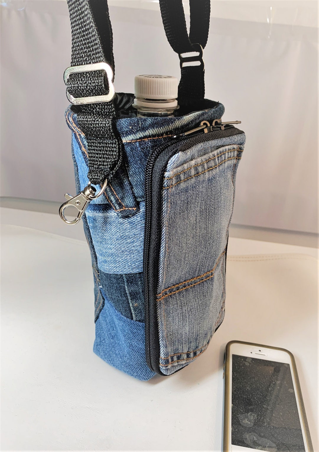 Water Bottle Carrier- Recycled Denim Jeans - Etsy