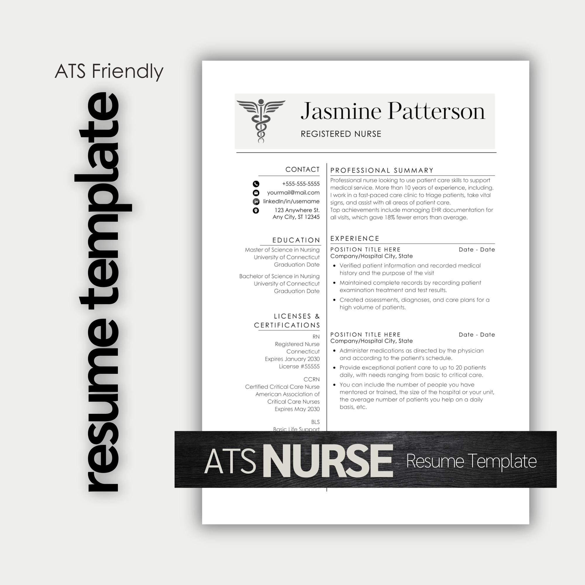 ATS Resume Template for Nurses, ATS Friendly Resume Template, ATS ...