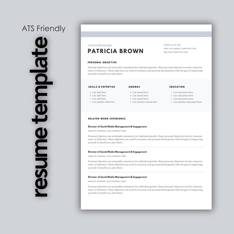 ATS Friendly Resume Template, ATS Compatible Cv Design, Professional ...