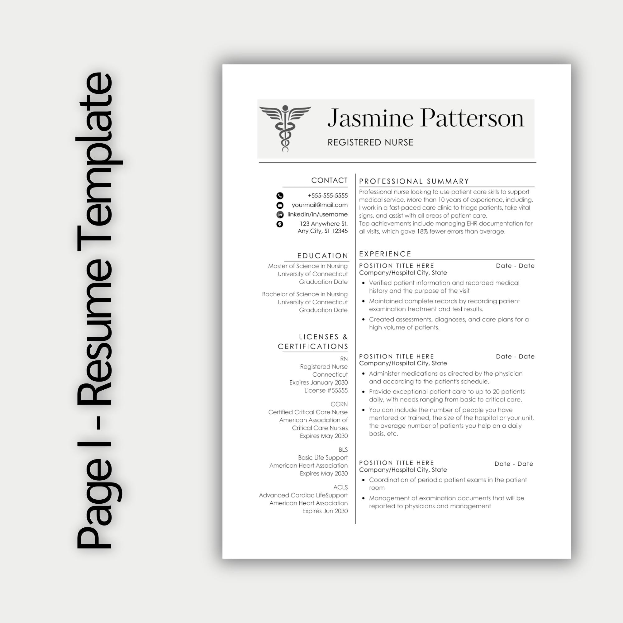 ATS Resume Template for Nurses, ATS Friendly Resume Template, ATS ...