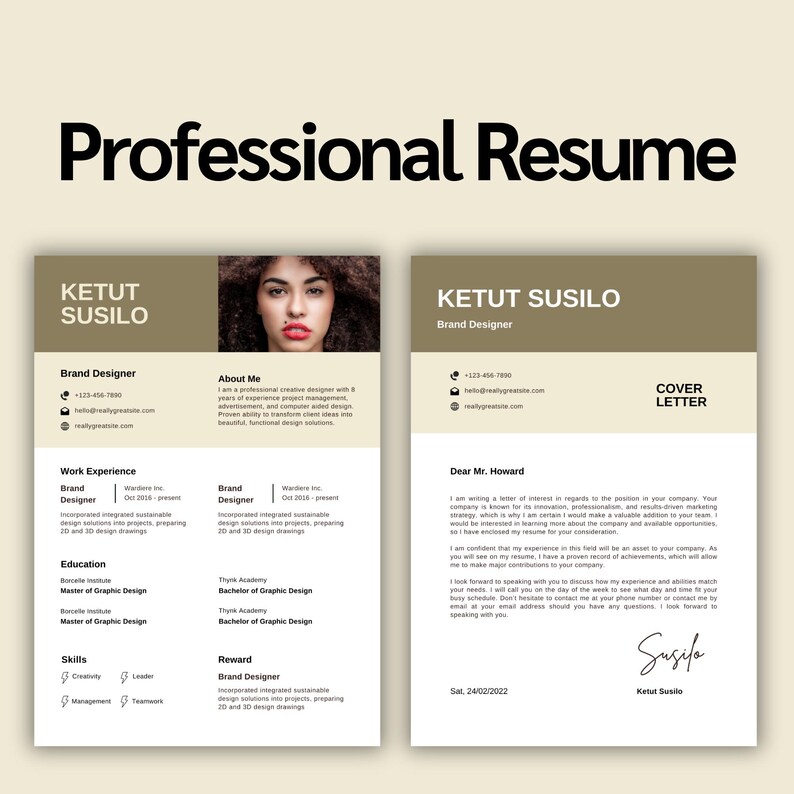 Professional Resume Template for Microsoft Word With Cover Letter ...