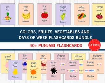 Punjabi Fruits Vegetables Colors Flashcards for Kids, Days of Week ...
