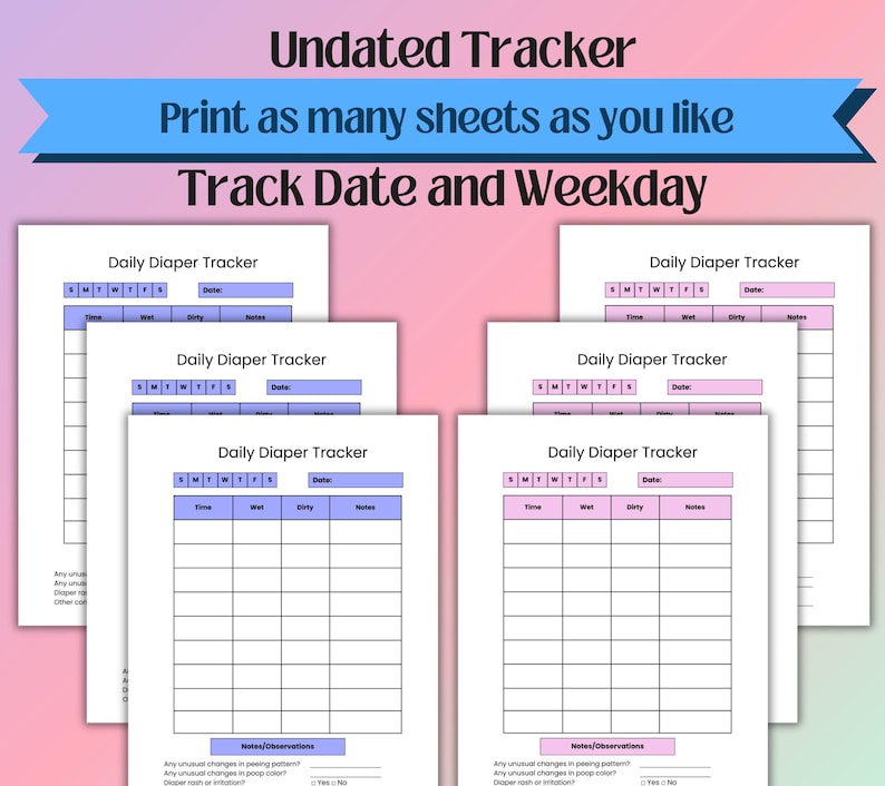 Diaper Tracker Printable, Daily Baby Diaper Changing Log, Infant Diaper ...