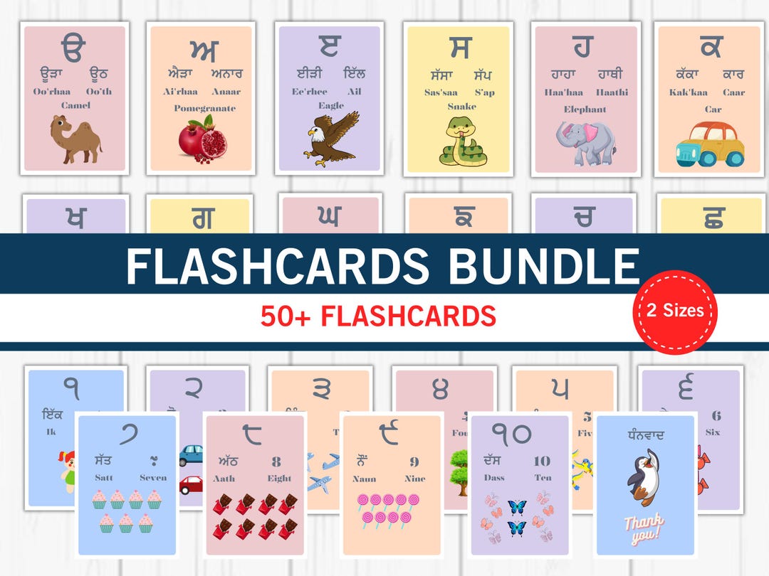 Punjabi Alphabet Flashcards for Kids,gurmukhi Alphabet Flash Cards With ...