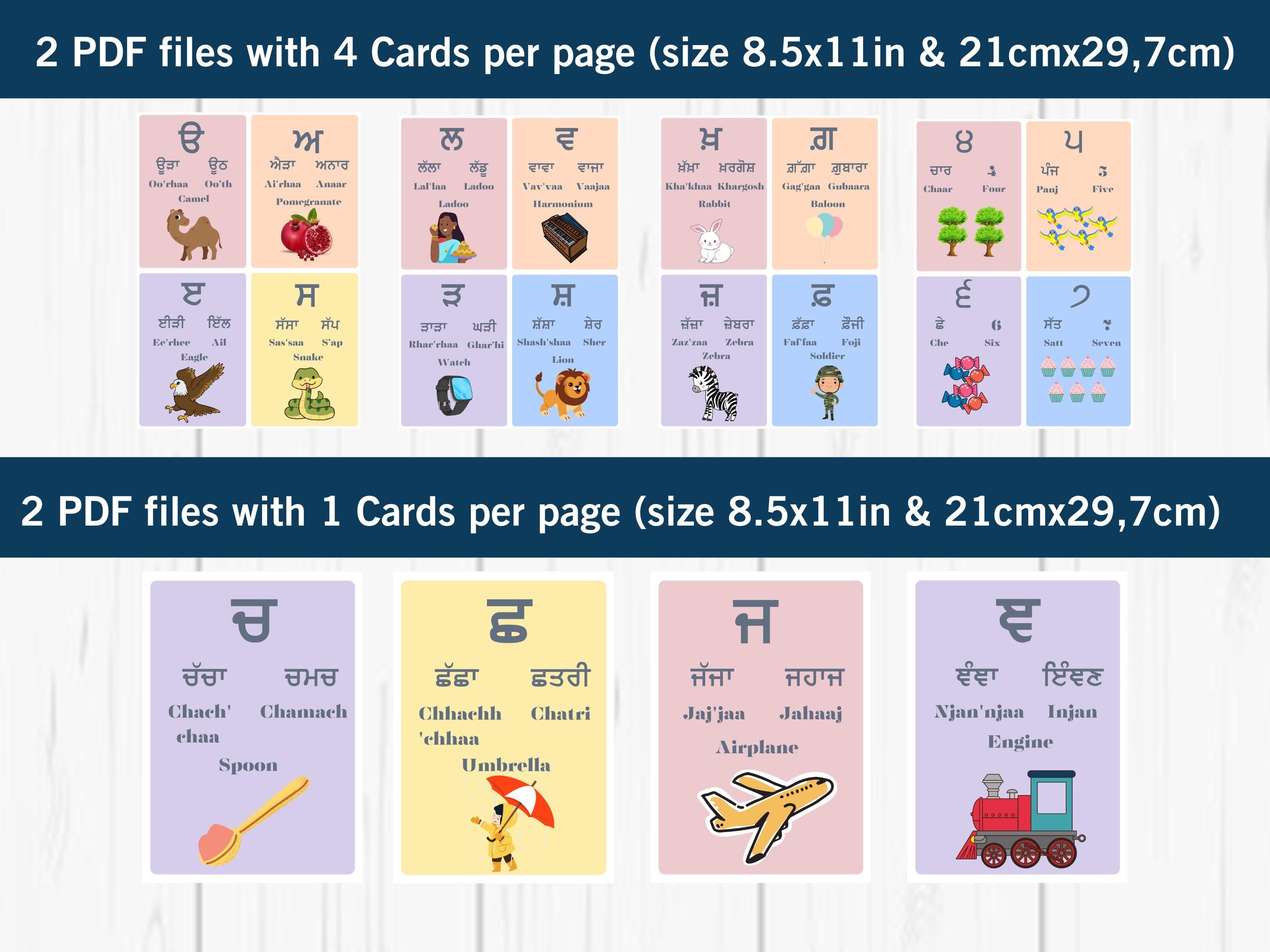 Punjabi Alphabet Flashcards for Kids,gurmukhi Alphabet Flash Cards With ...