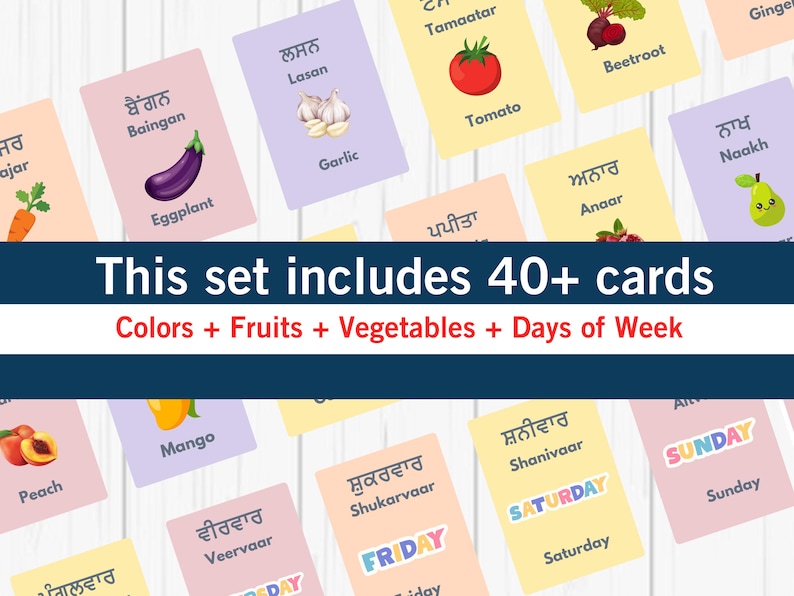 Punjabi Fruits Vegetables Colors Flashcards for Kids, Days of Week ...