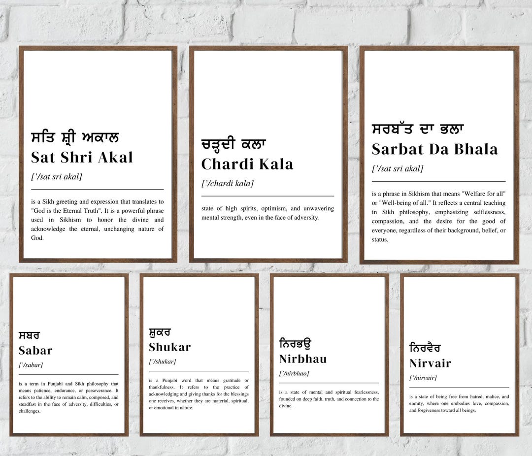 Punjabi Wall Art Set Printable, Sikh Principle Definition for Punjabi ...