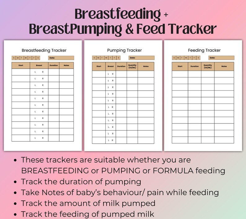 Breastfeeding Tracker, Breast Pumping Tracker Bottle Feeding Schedule ...
