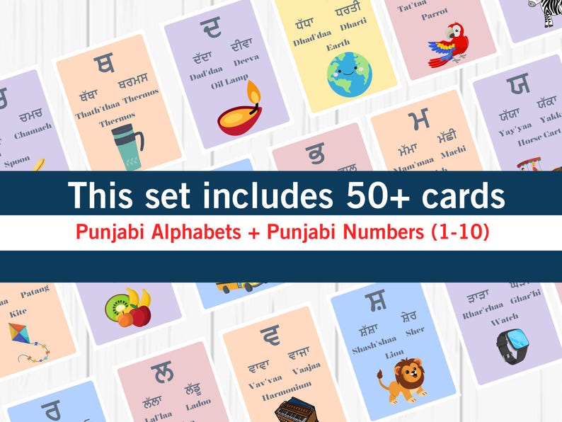 Punjabi Alphabet Flashcards for Kids,gurmukhi Alphabet Flash Cards With ...