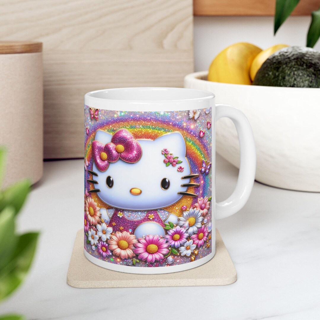 Whimsical Hello Kitty Ceramic Mug, Cute Gift for Cat Lovers, Colorful ...