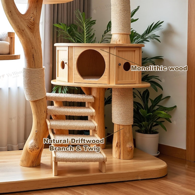 Cat Tree Made From Real Tree Branches and Wicker, Perfect for ...