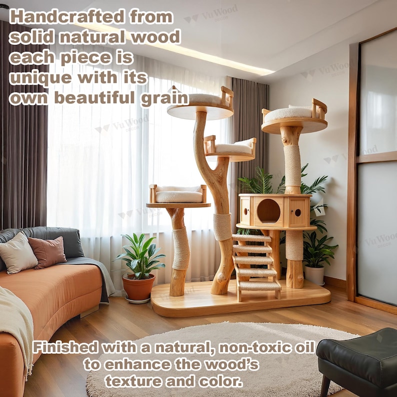 Cat Tree Made From Real Tree Branches and Wicker, Perfect for ...