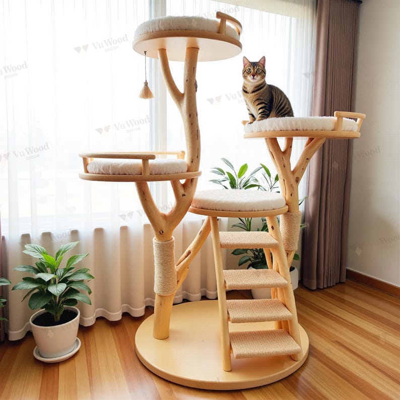 Cat Tree Made From Real Tree Branches and Wicker, Perfect for ...
