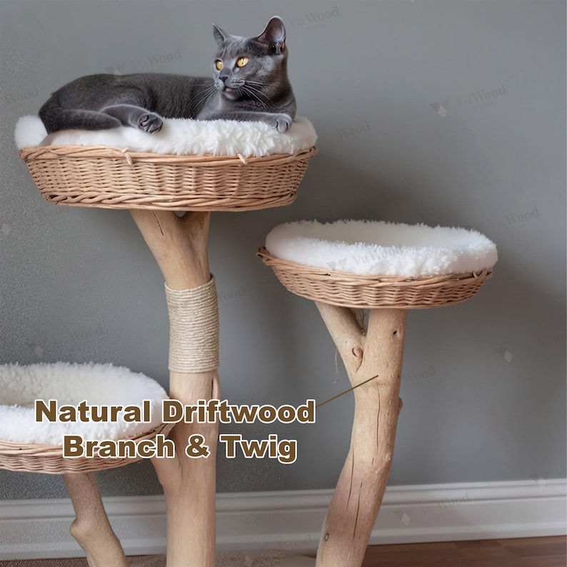 Wicker Cat Tree: Natural Wood Branch, Minimalist Cat Furniture - Etsy
