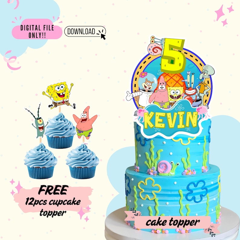 Spongebob Birthday Cake Topper, Birthday Topper, Customize Name and Age ...