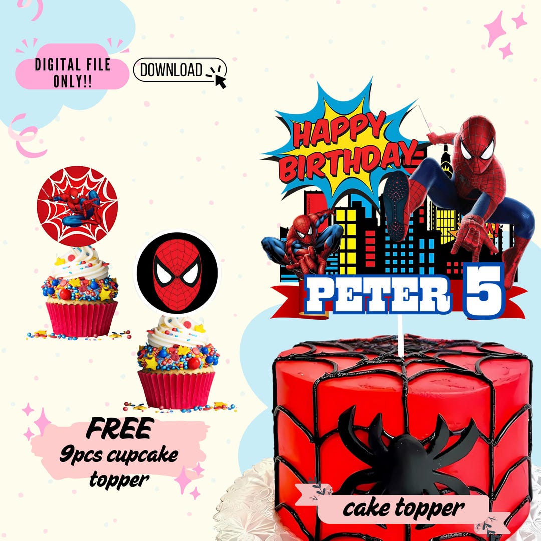Spiderman PNG, Personalize Cake Topper, Birthday Cake PNG, Cake ...