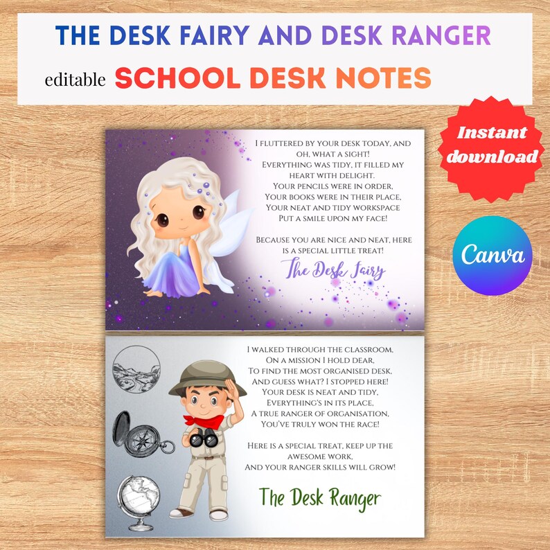 Editable Desk Fairy & Desk Ranger Canva Template | Classroom Desk Fairy ...