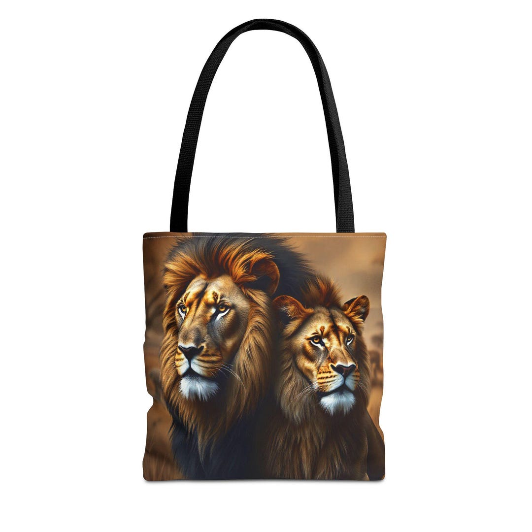 Lion and Lioness Tote Bag - Wildlife Lovers Gift, Animal Print Shopper ...