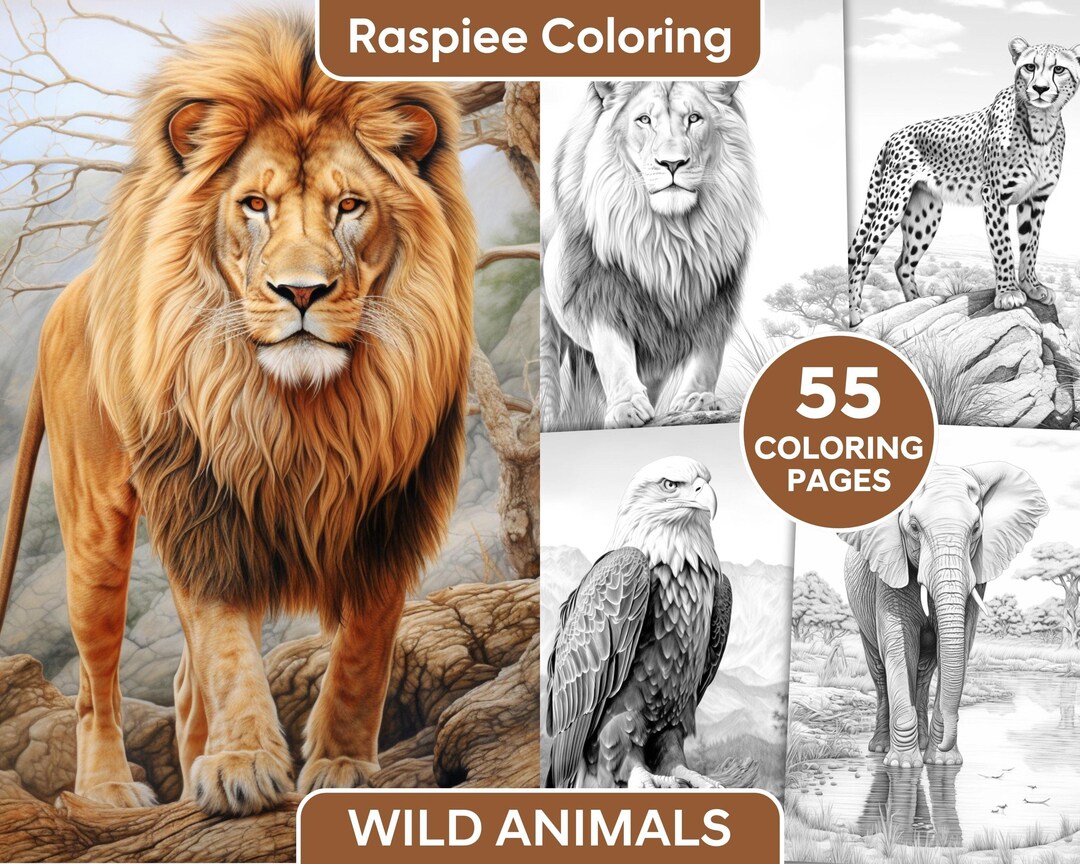 55 Wild Animals Grayscale Coloring Pages - Etsy