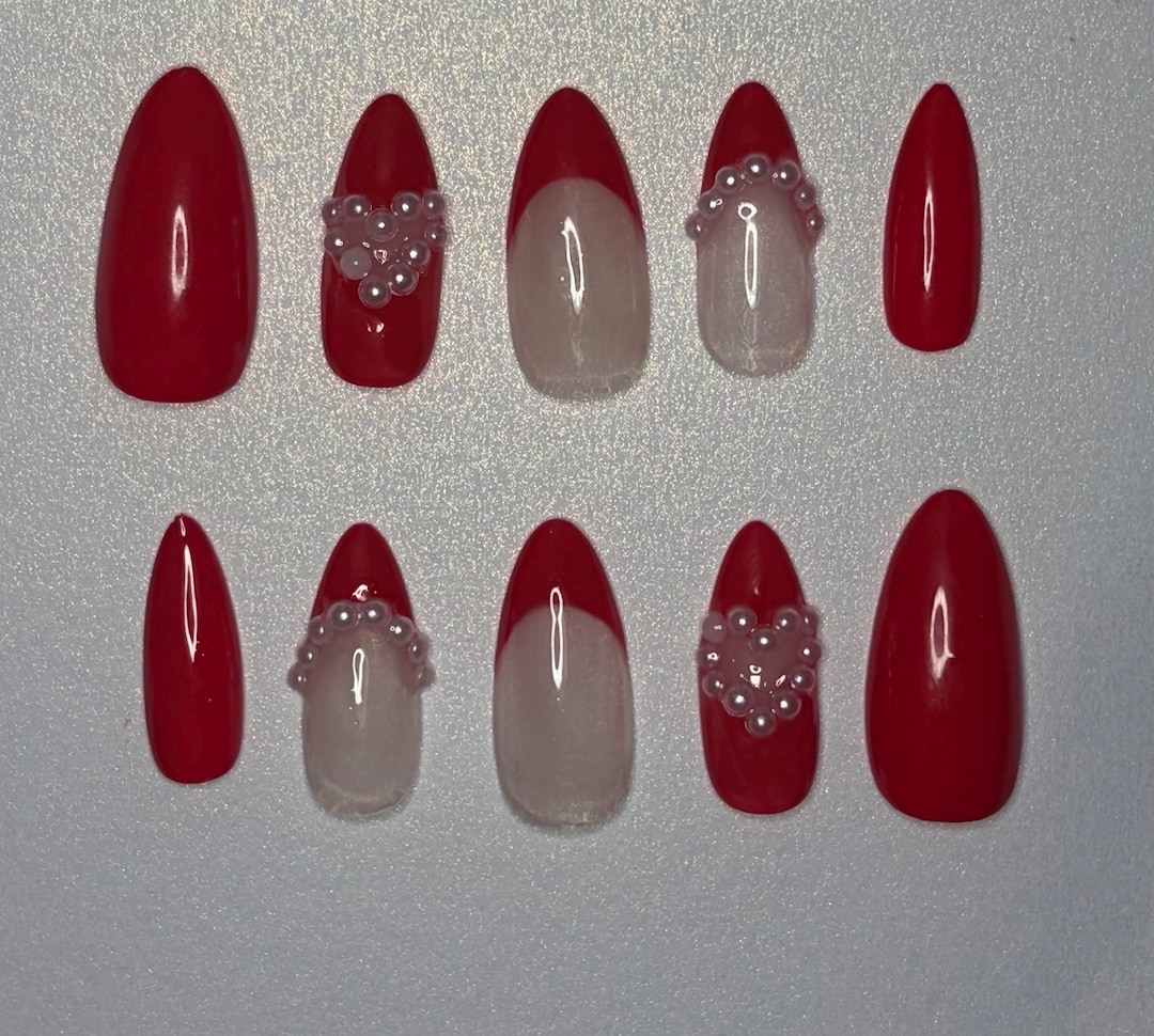 Valentine Hearts Red and White Love Press on Nails - Etsy