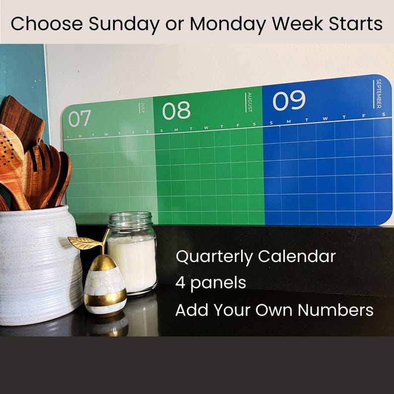 Blue Large Undated Wall Calendar Erasable Monthly Wall Planner Big ...