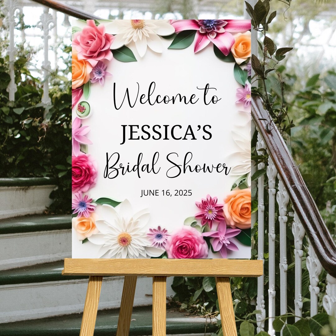 Custom Name Bridal Shower Welcome Sign Pink and Peach Flower ...