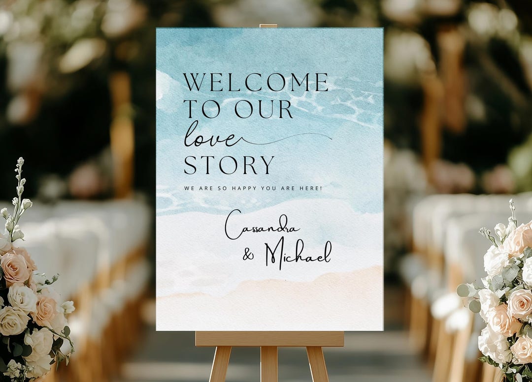 Custom Printed Beach Wedding Welcome Sign, Welcome to Our Love Story ...