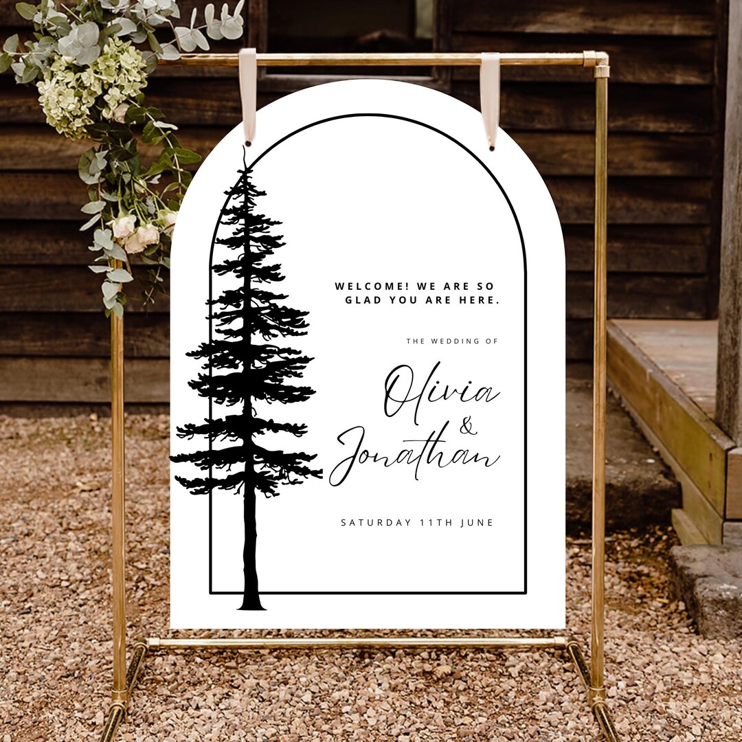 Wedding Welcome Sign Mountain Forest Trees Custom Printed Arch Nature ...