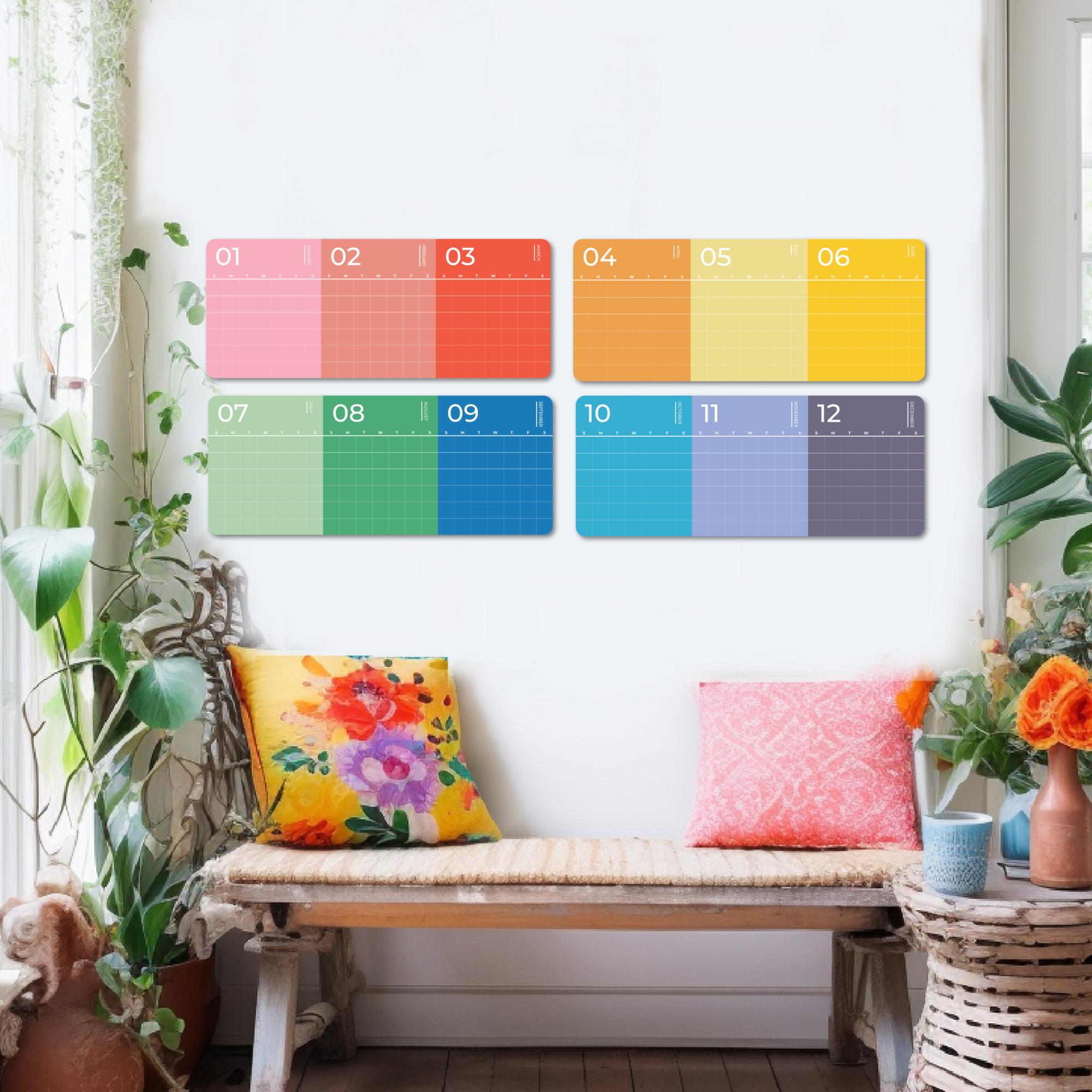 Colorful Undated Wall Calendar Large Reusable Erasable Monthly ...