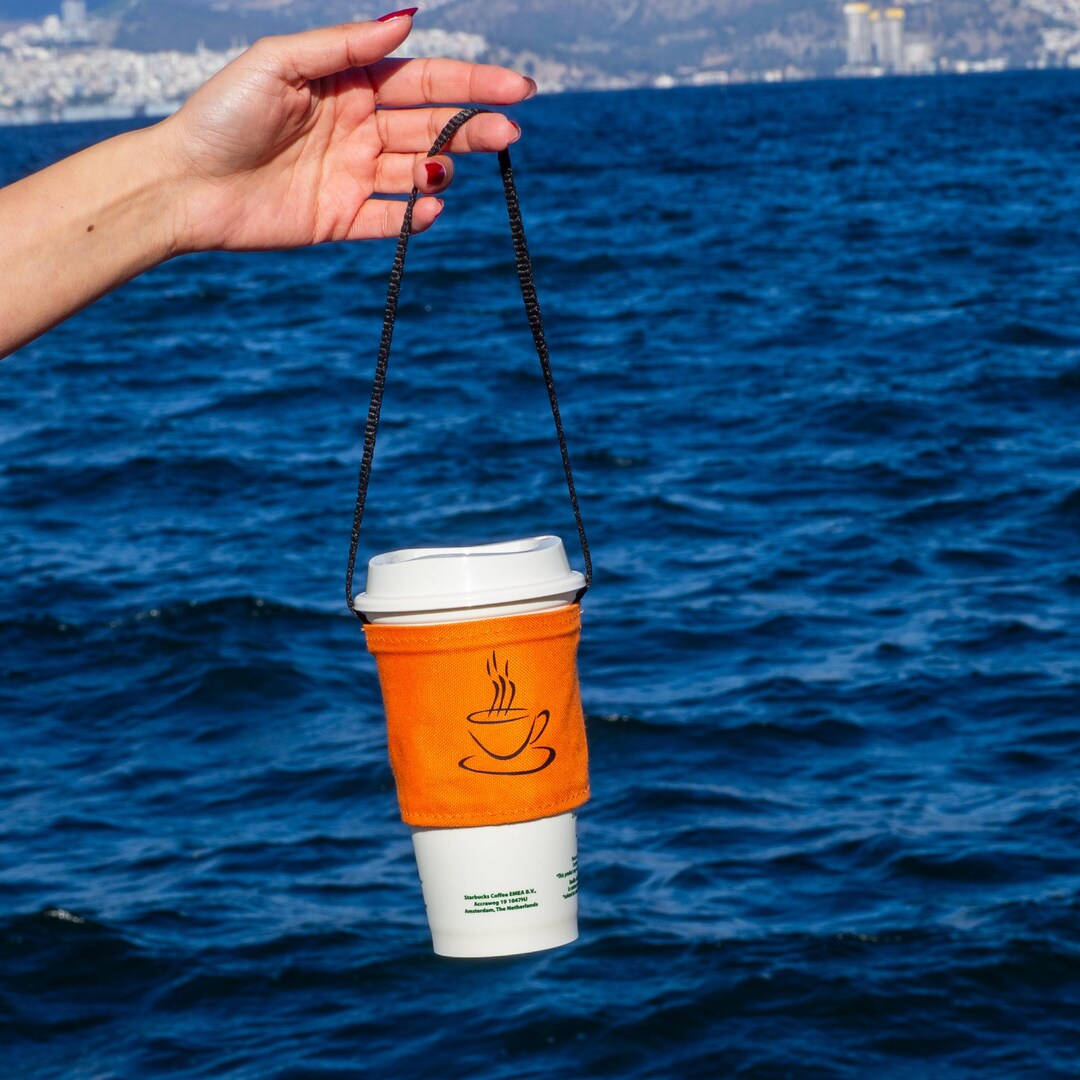 Reusable Coffee Cup Sleeve With Black Coffee Mug Design Orange Eco ...