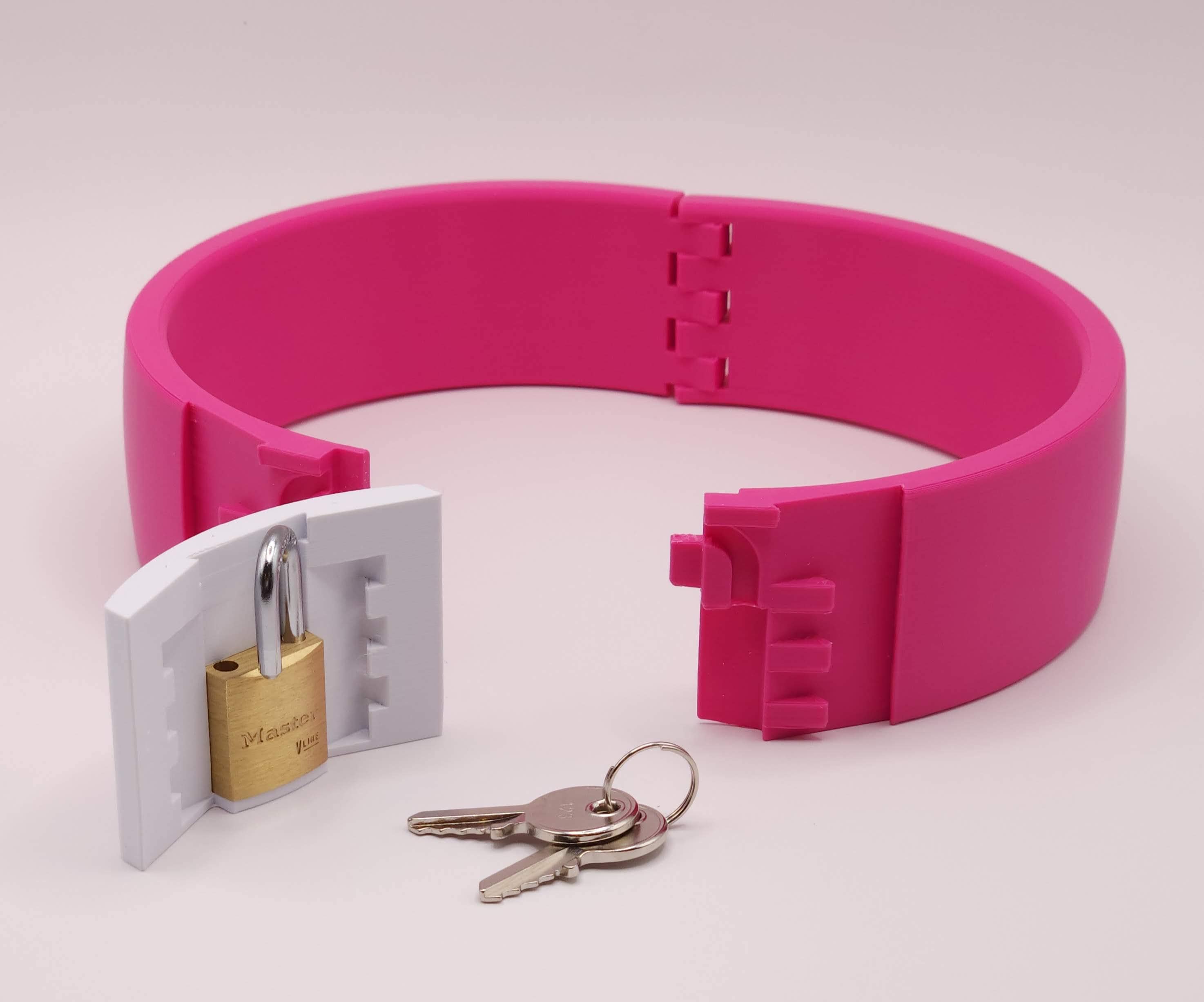Locking Bondage Collar With Hidden Padlock Pink - 1.5