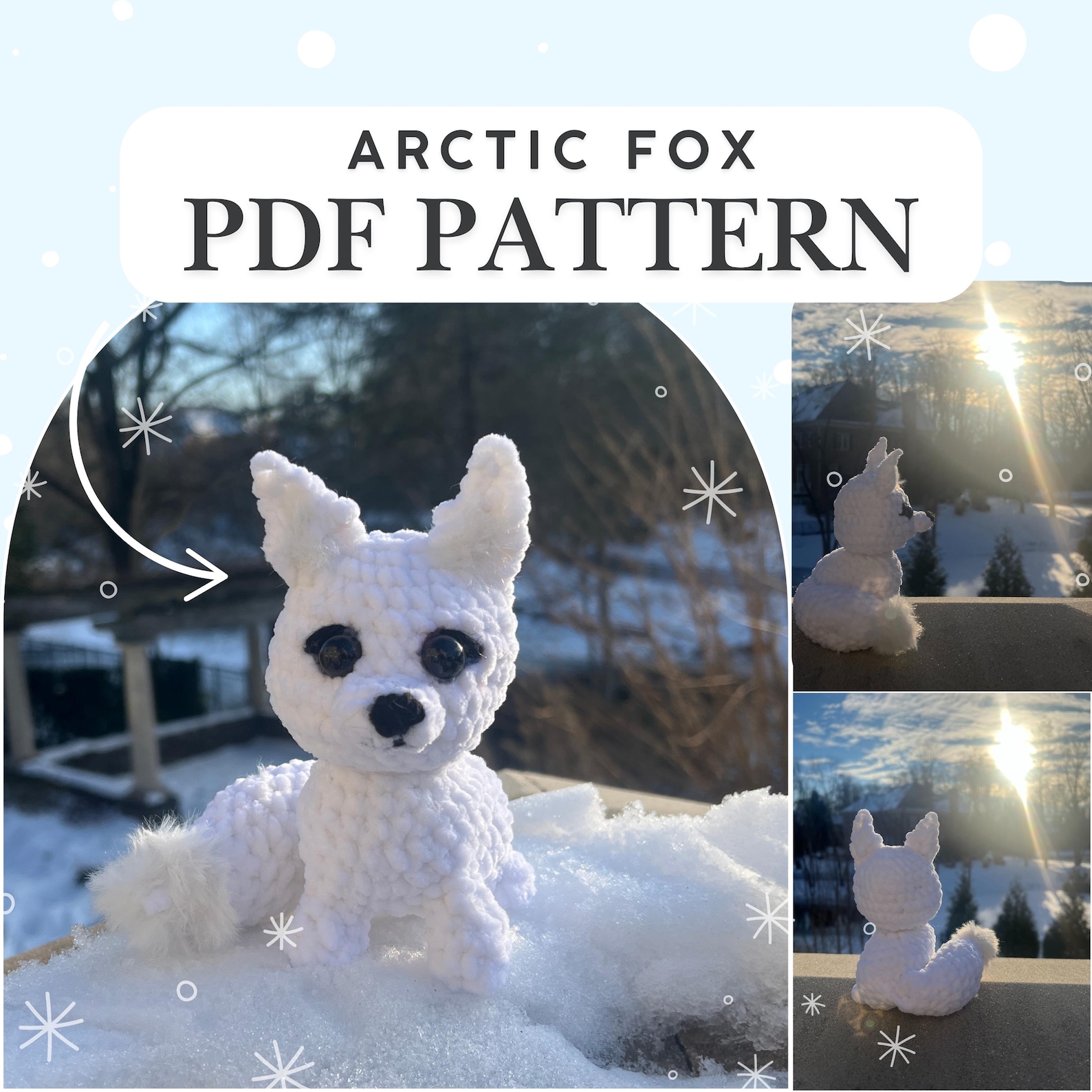 Arctic Fox Crochet PATTERN, PDF Tutorial, Cute Amigurumi Arctic Fox Toy ...
