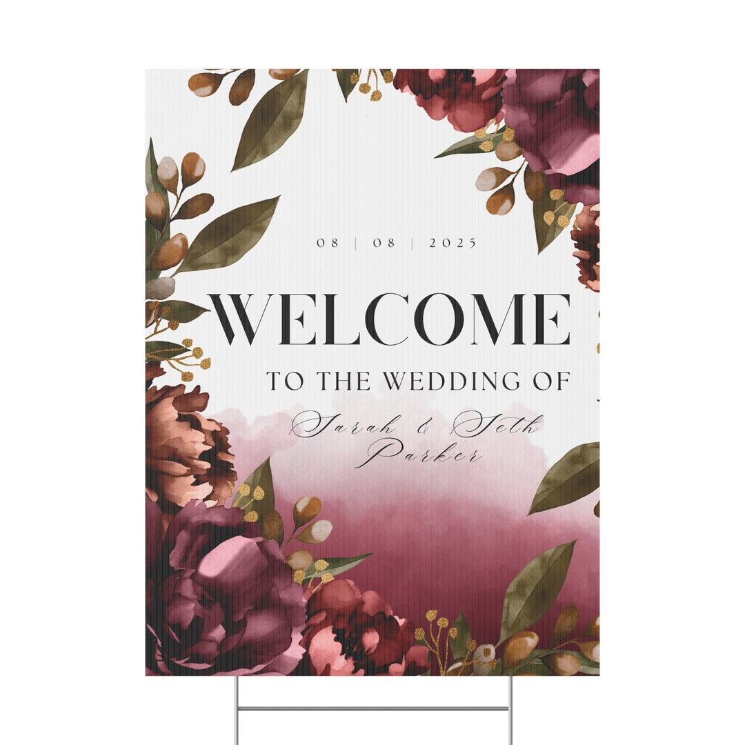 Wedding Welcome Yard Sign | Burgandy Watercolor - Etsy