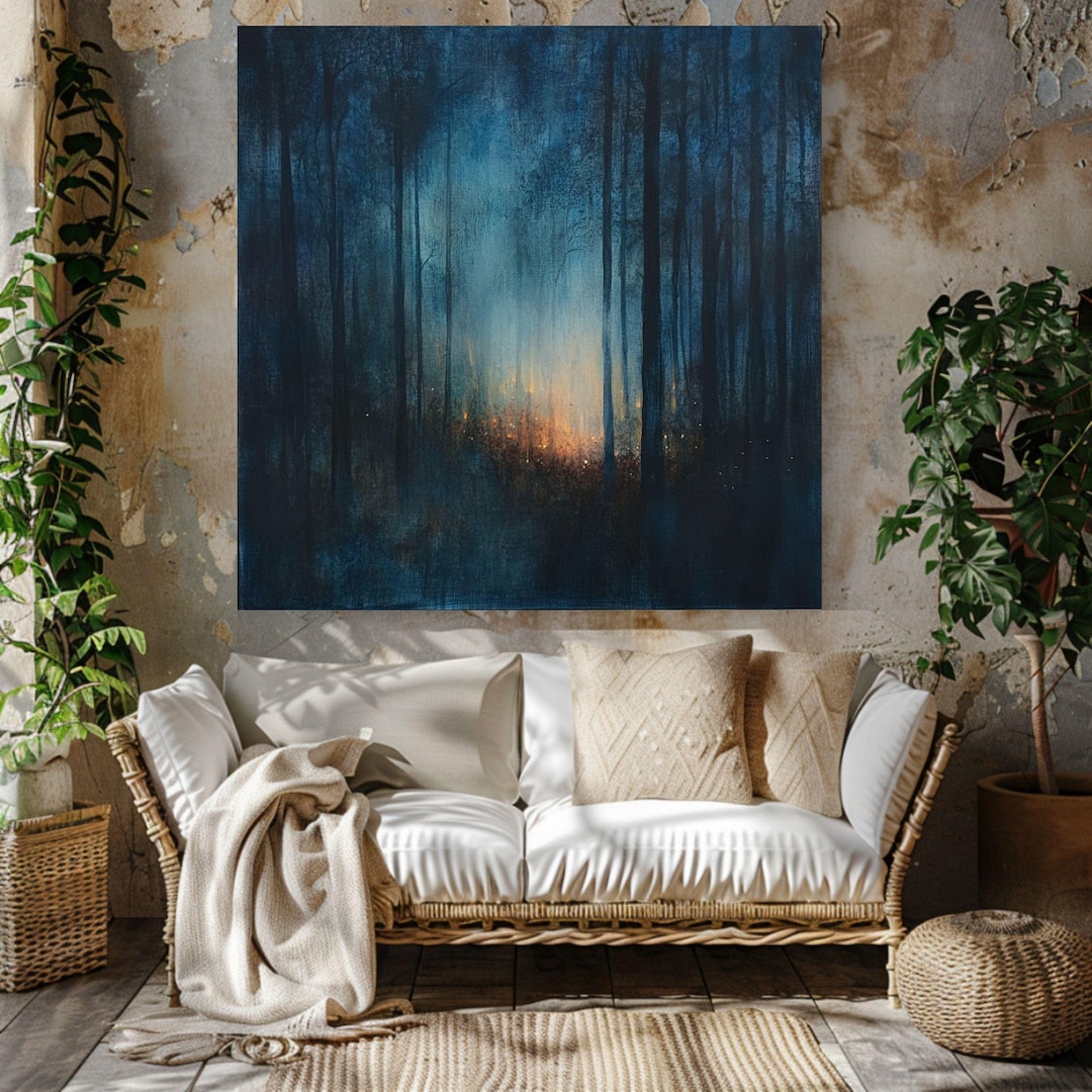 Midnight Forest Wall Art, Forest Wall Art, Dark Forest Canvas, Mystical ...