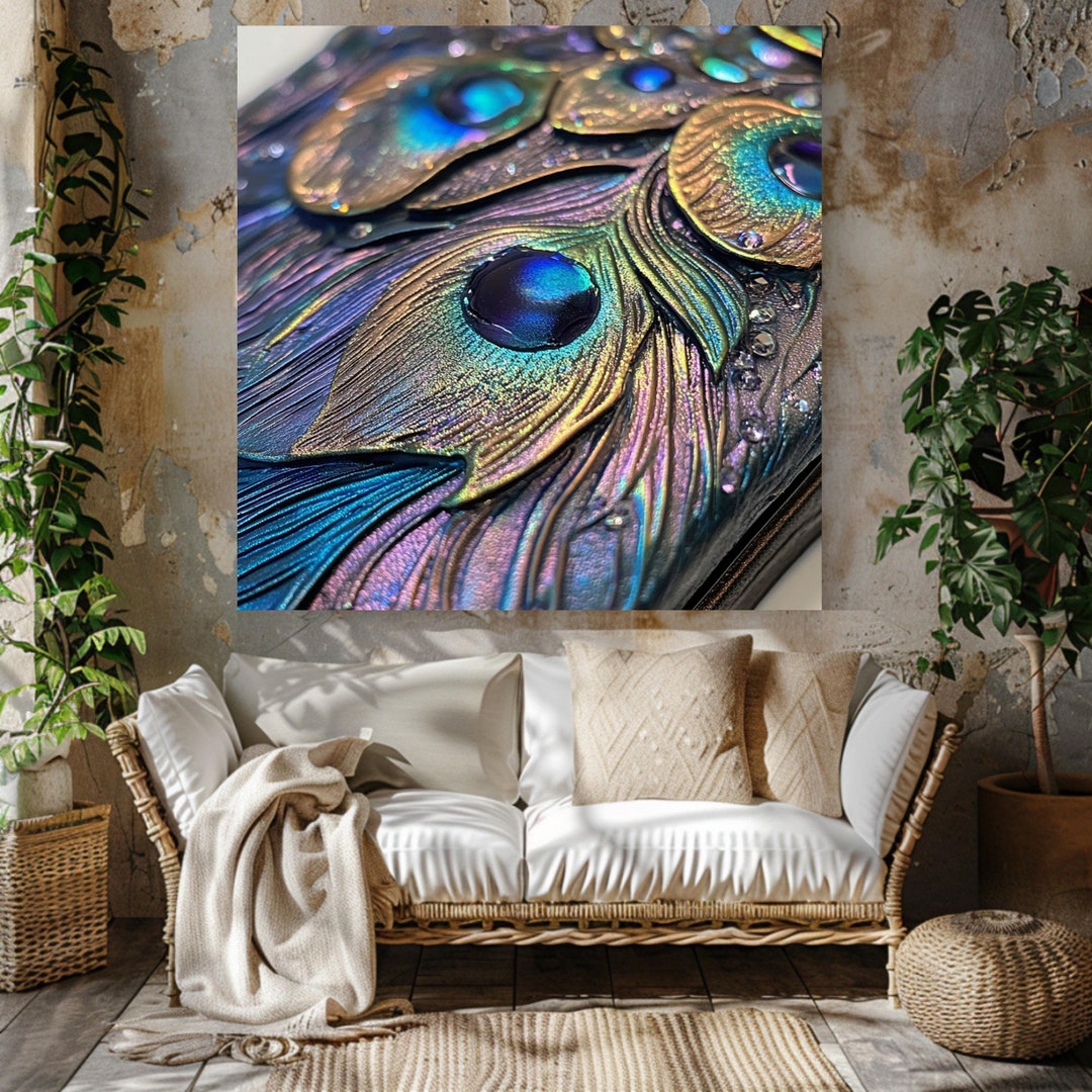 Iridescent Feather Wall Art, Nature Wall Art, Peacock Feather Wall Art ...