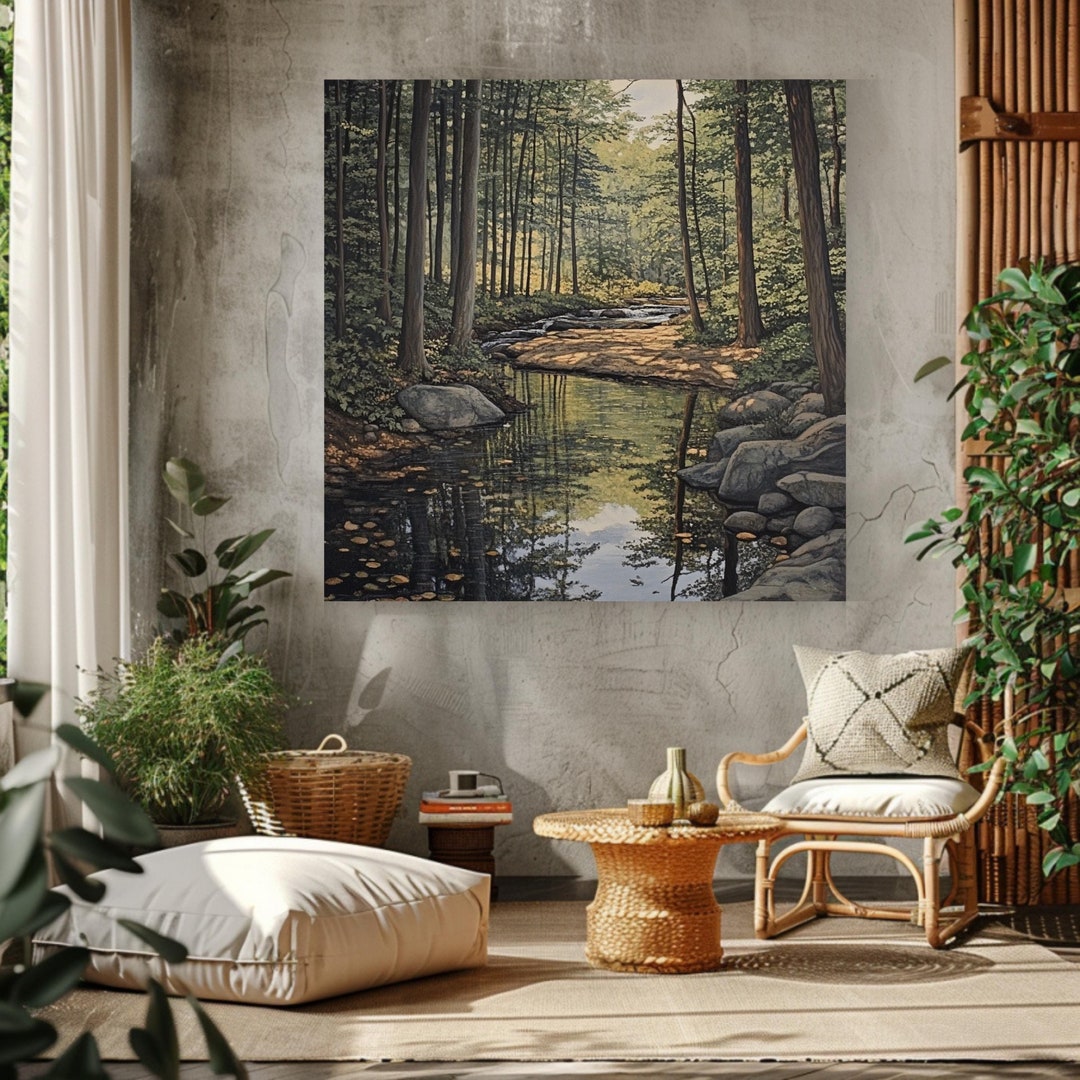 Woodland Stream Wall Art, Nature Wall Art, Housewarming Gift, Woodland ...