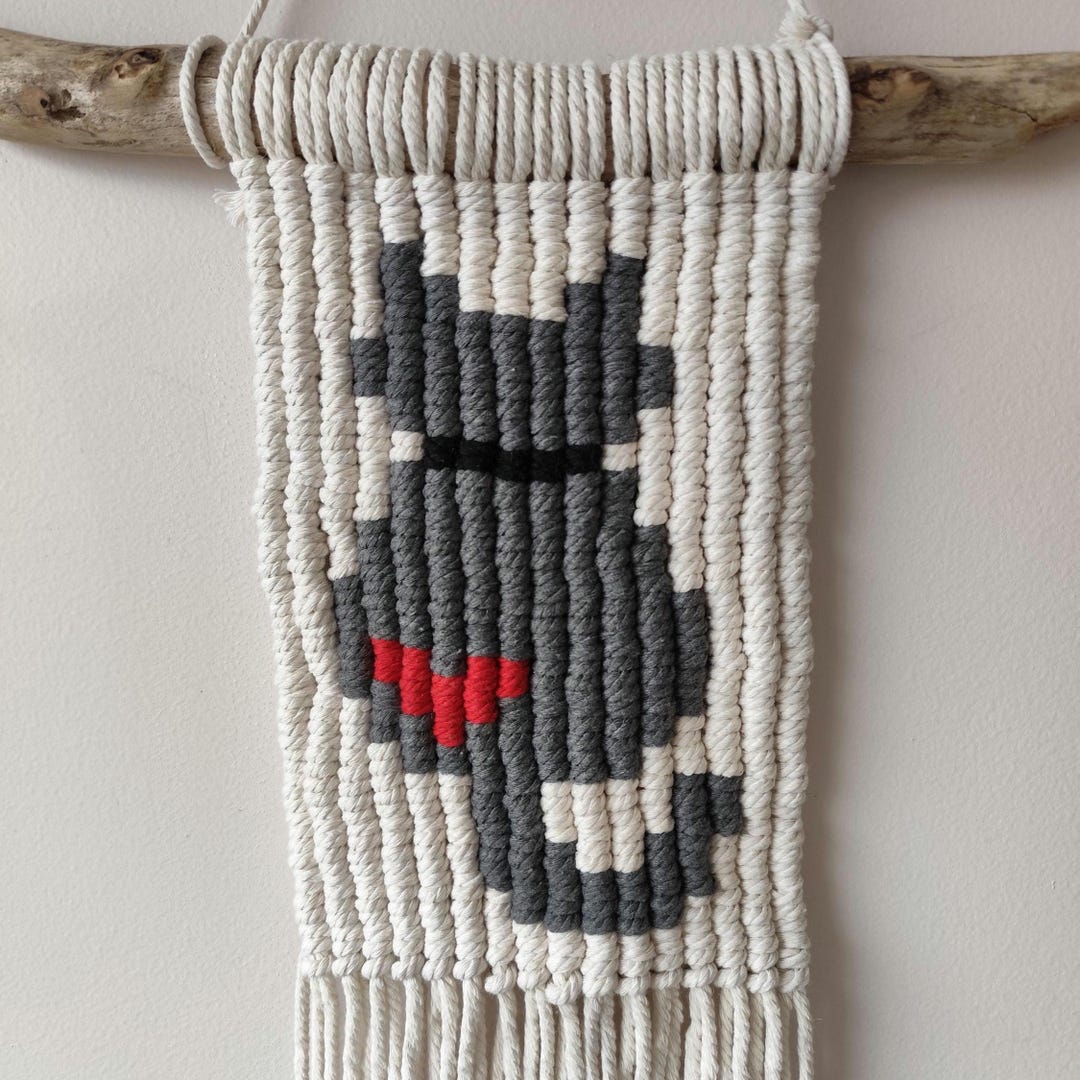 Macrame Pixel Wall Decor Cat With Heart Pattern - Etsy