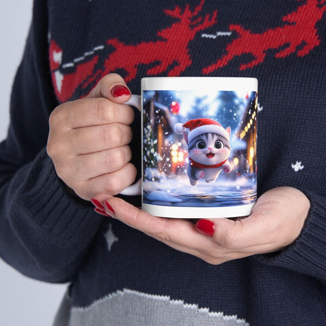 Christmas Munchkin Cat Mug Cute Santa Kitty Coffee Cup Holiday Cat ...