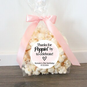 Thank You for Popping By Birthday Party Popcorn Snack Treat Bag Sticker ...