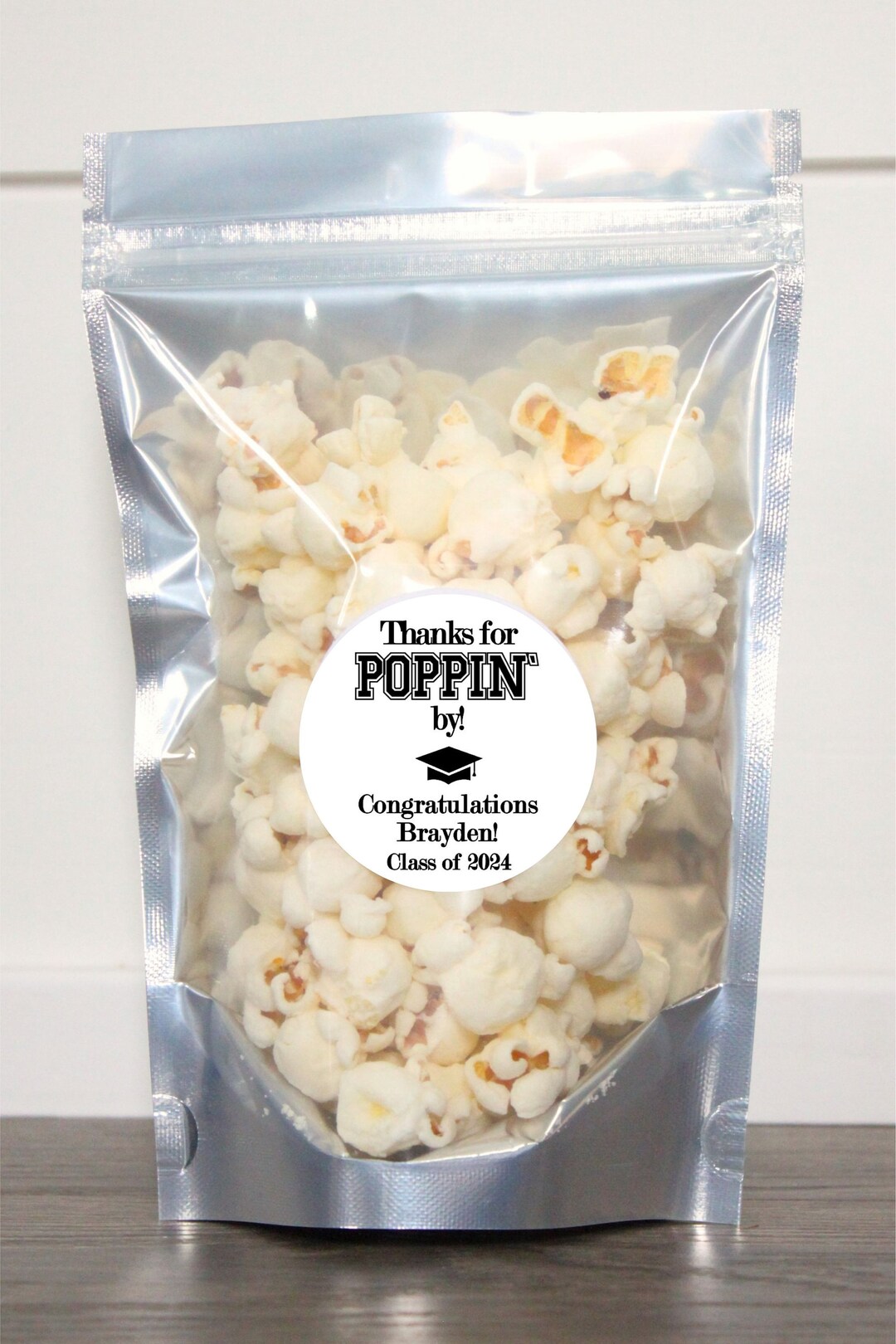 Thanks for Poppin' by Personalized Graduation Party Favor Popcorn Bag ...