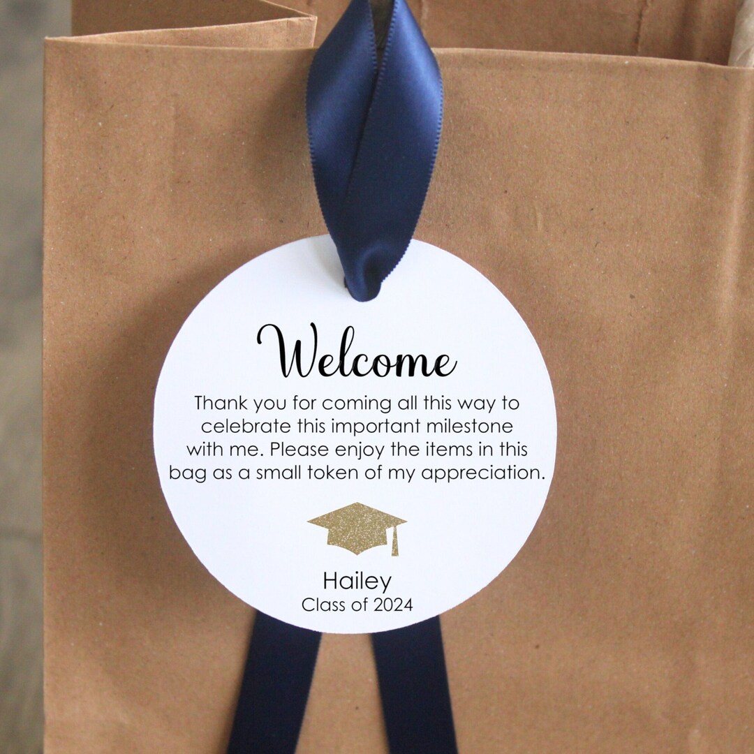 Graduation Hotel Welcome Bag Tags and Ribbon; Guest Favor; Out of Town ...