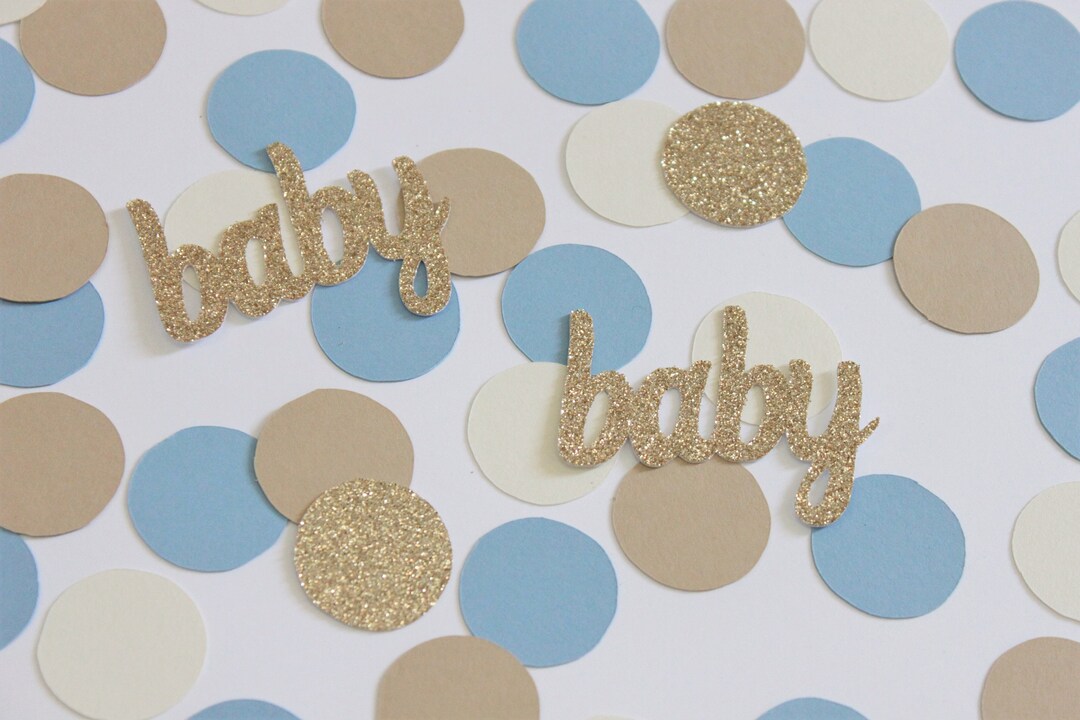Smoke Blue, Taupe, Ivory, Gold Baby Boy Confetti. We Can Bearly Wait ...