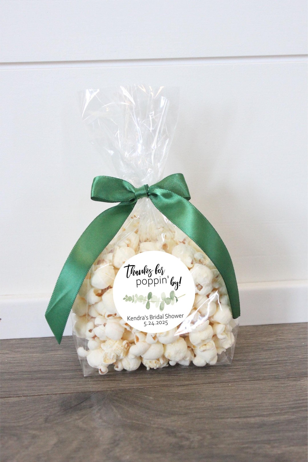 Thanks for Poppin' by Bridal Shower Favor Popcorn Bag Sticker Ribbon ...