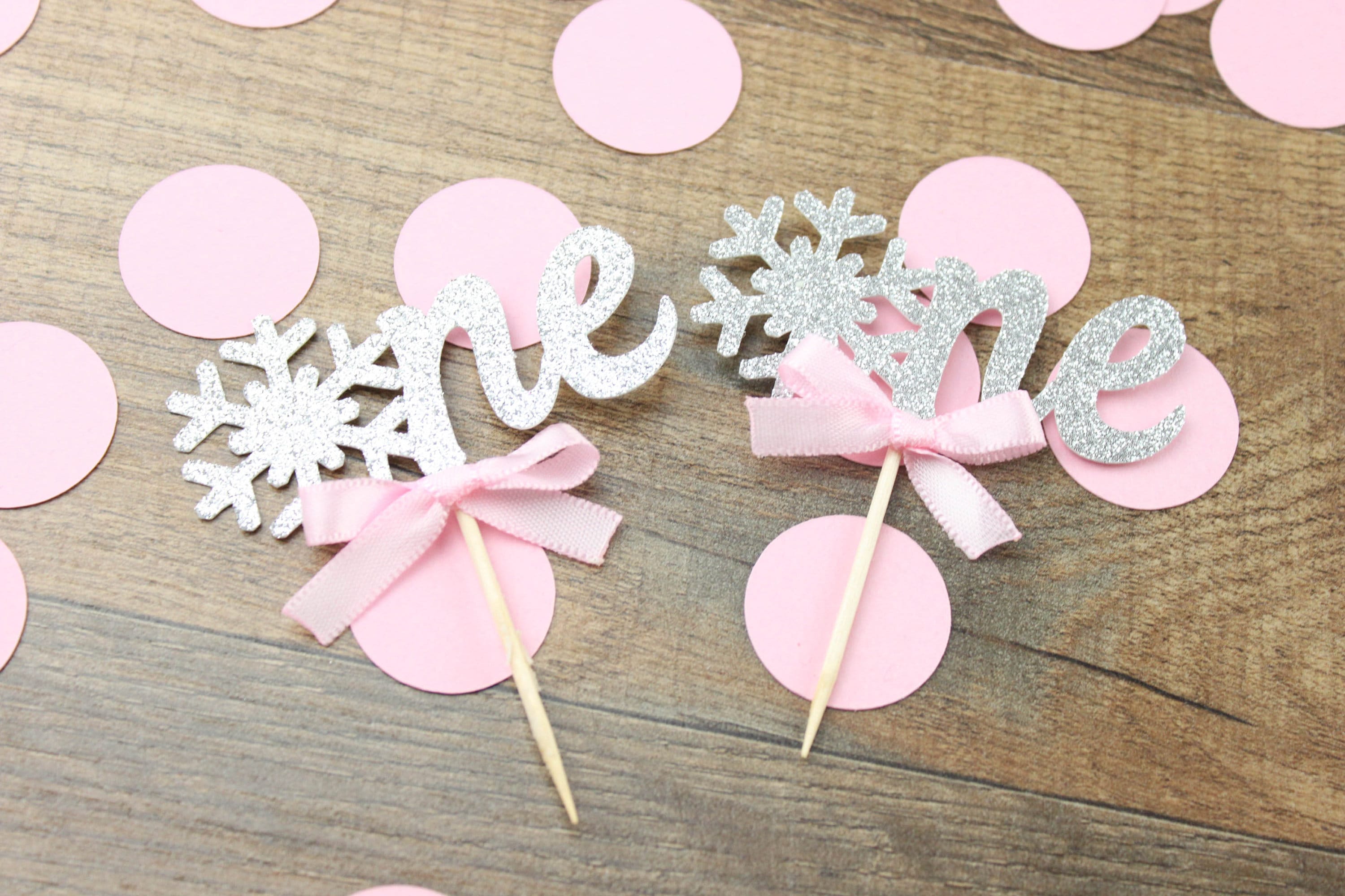 Winter Onederland Pink and Silver Snowflake Cupcake Toppers - Etsy