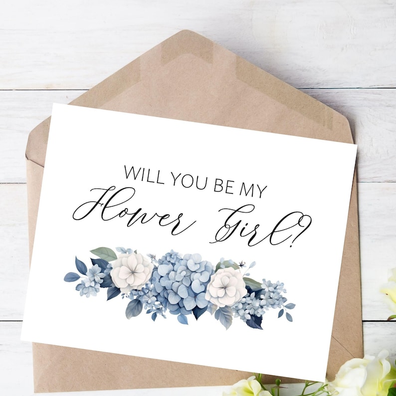Blue Hydrangea Bridesmaid; Maid of Honor Proposal Card: Bridal Party ...